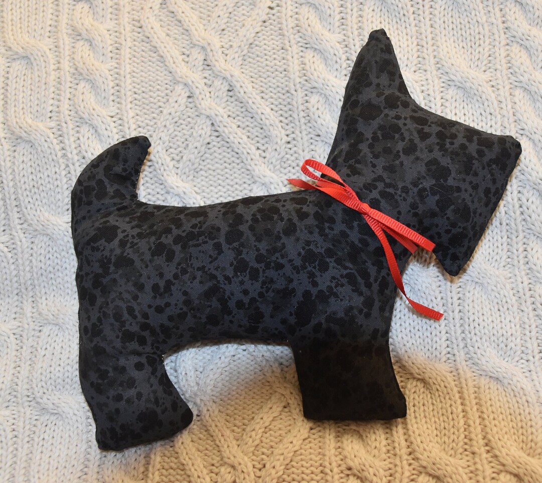 Black Spotted Stuffed Scottie Dog, Primitive Cotton Scotty, Folk Art ...