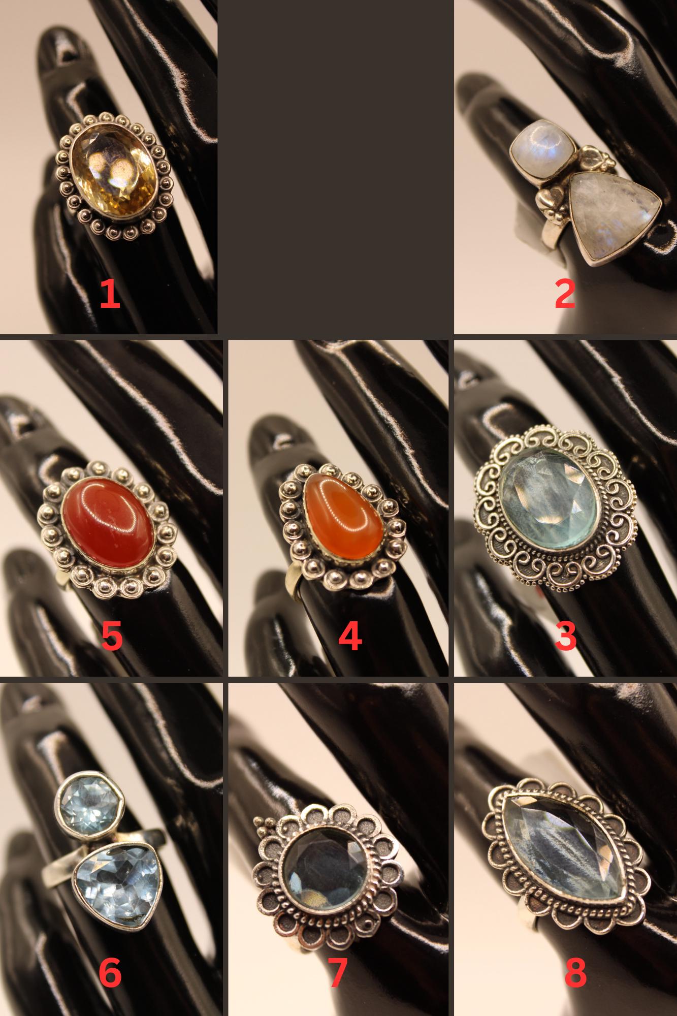 Crystal Gemstone Rings Assorted 925 Sterling Silver (1 PC) (size Chart ...