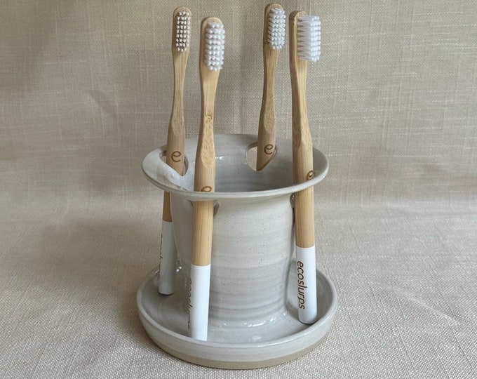Hand Thrown Ceramic Toothbrush Holder / Bathroom Tidy in Soft White ...