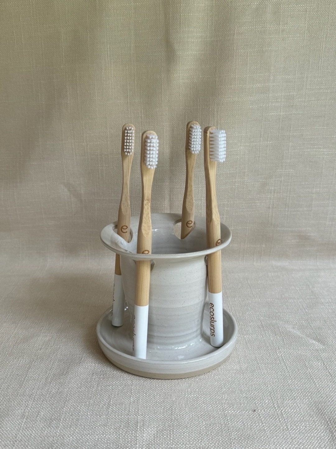 Hand Thrown Ceramic Toothbrush Holder / Bathroom Tidy in Soft White ...