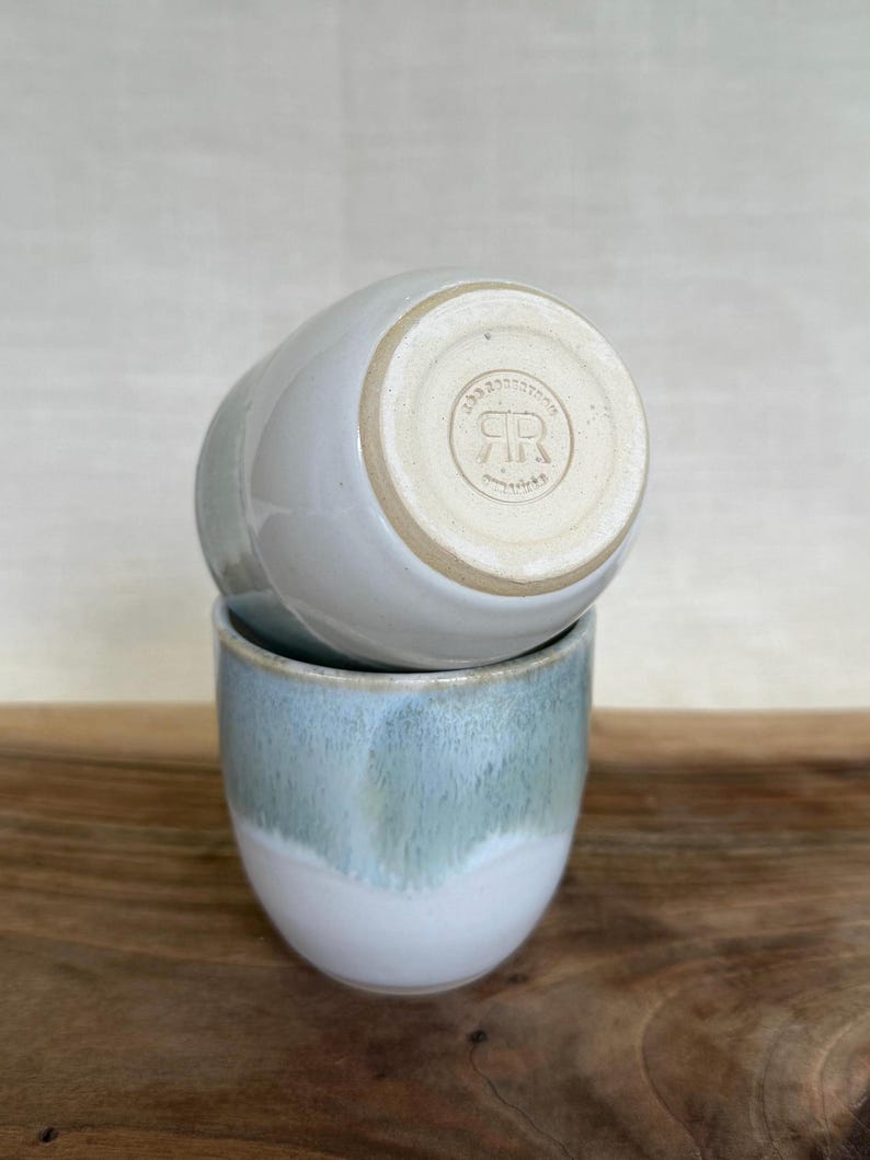 Hand Thrown Ceramic Coffee Cup / No Handle Mug With Blue Green Volcano ...