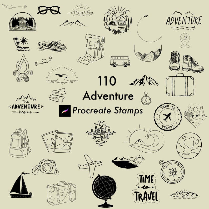 Adventure Procreate Stamps | Procreate Brush Stamps | Adventure Tattoo ...