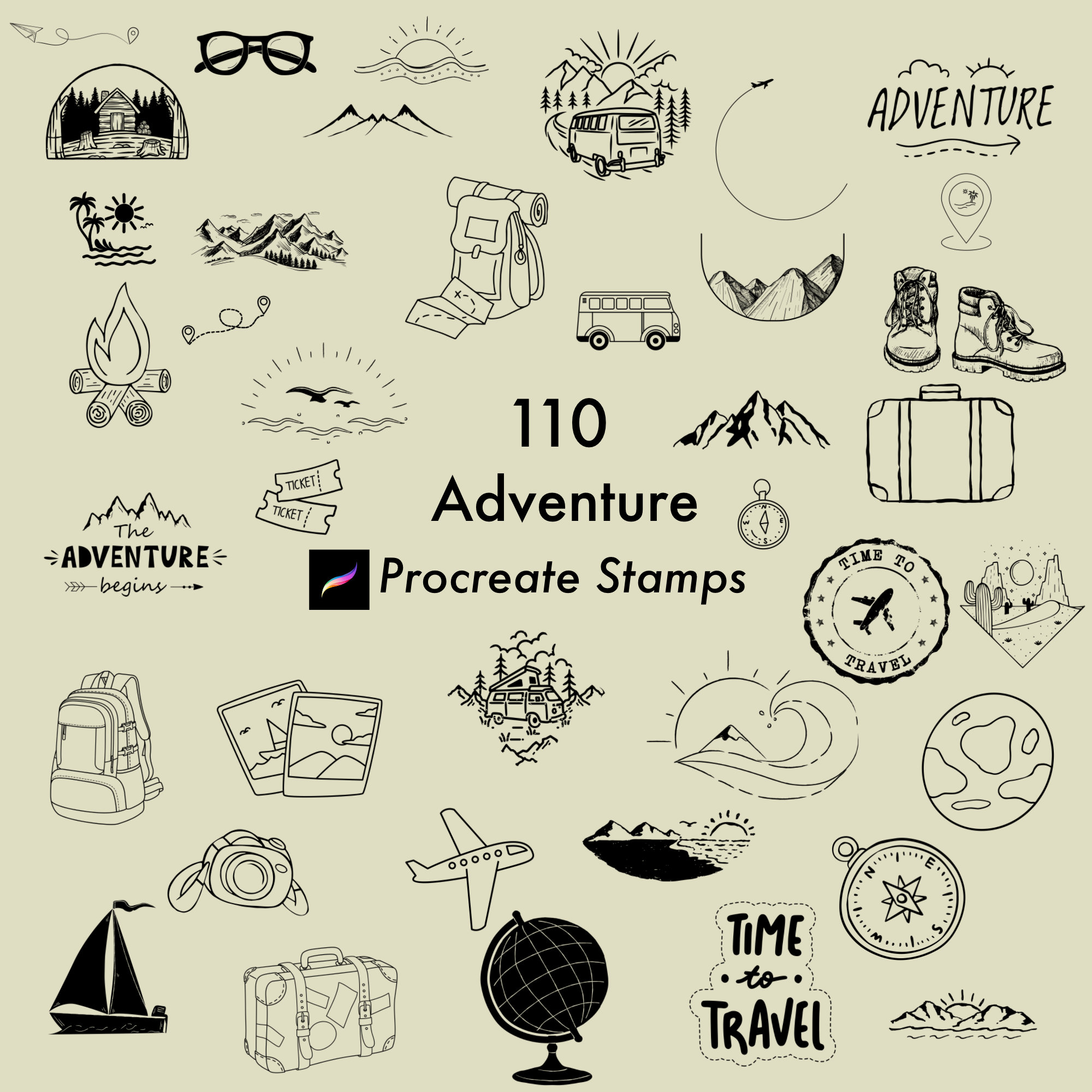 Adventure Procreate Stamps | Procreate Brush Stamps | Adventure Tattoo ...