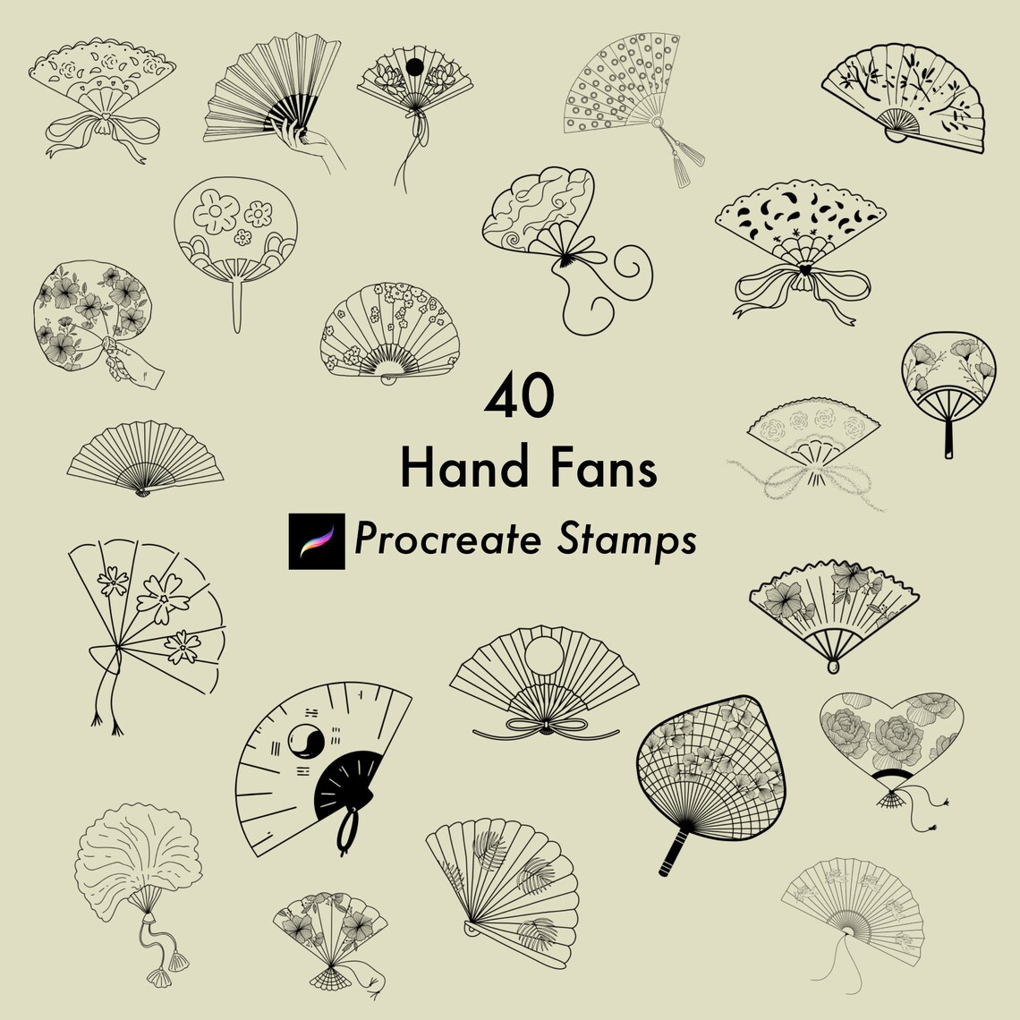 Hand Fans Tattoo Procreate Stamps | Procreate Brushes | Procreate ...
