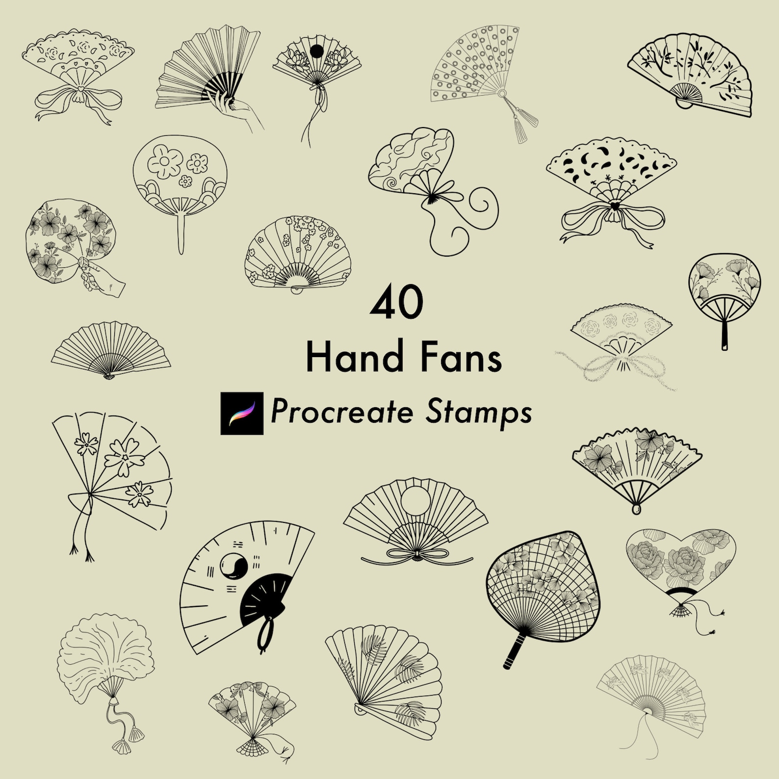 Hand Fans Tattoo Procreate Stamps | Procreate Brushes | Procreate ...