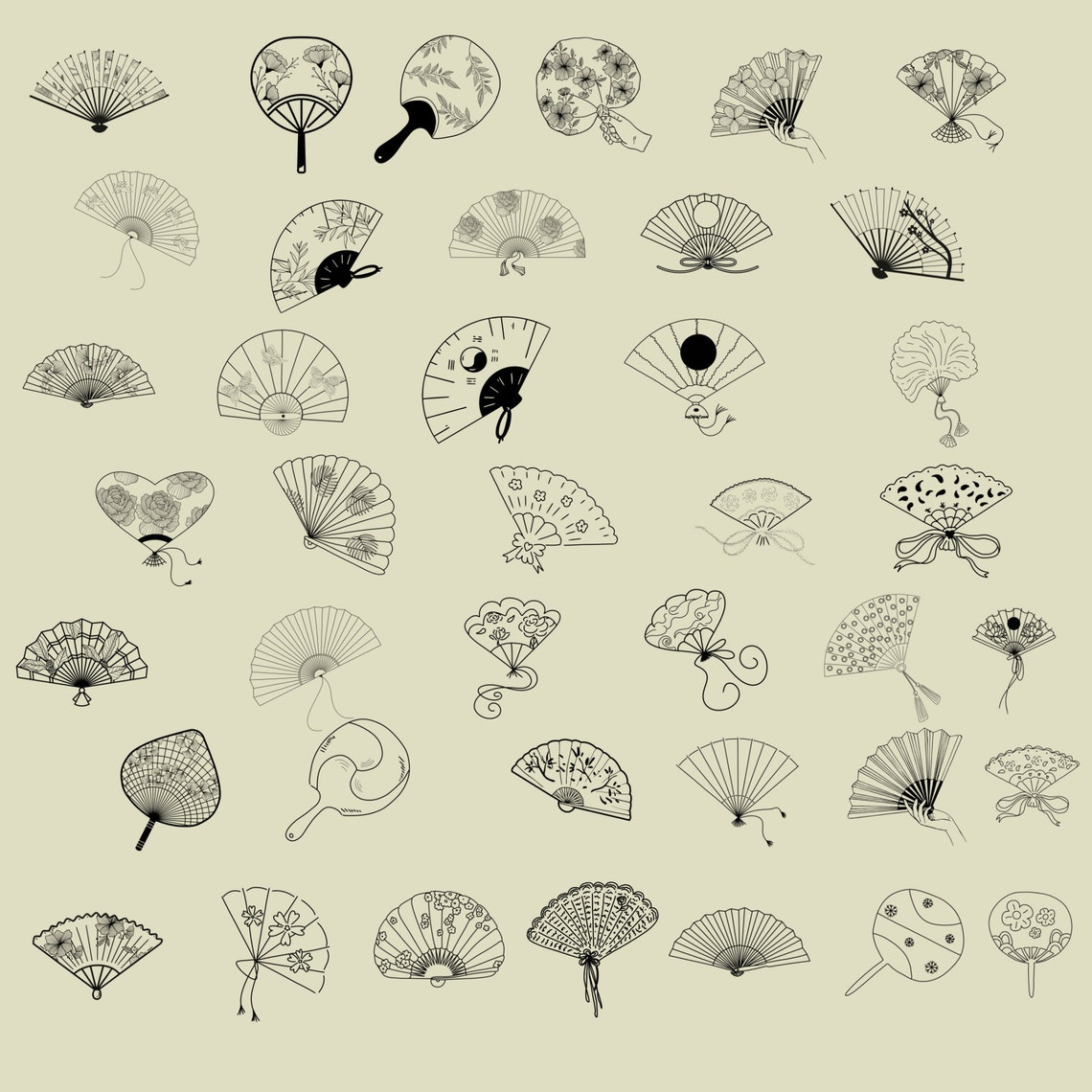 Hand Fans Tattoo Procreate Stamps | Procreate Brushes | Procreate ...