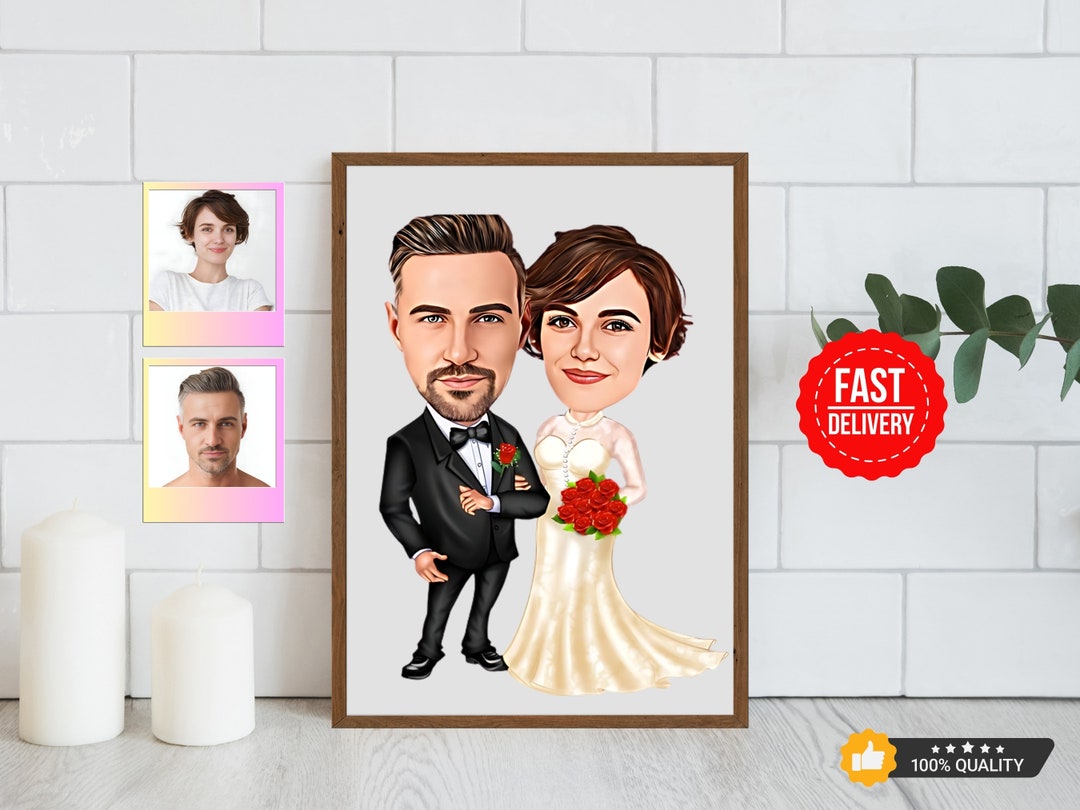 Personalized Wedding Couple Cartoon Portrait, Custom Bride and Groom ...