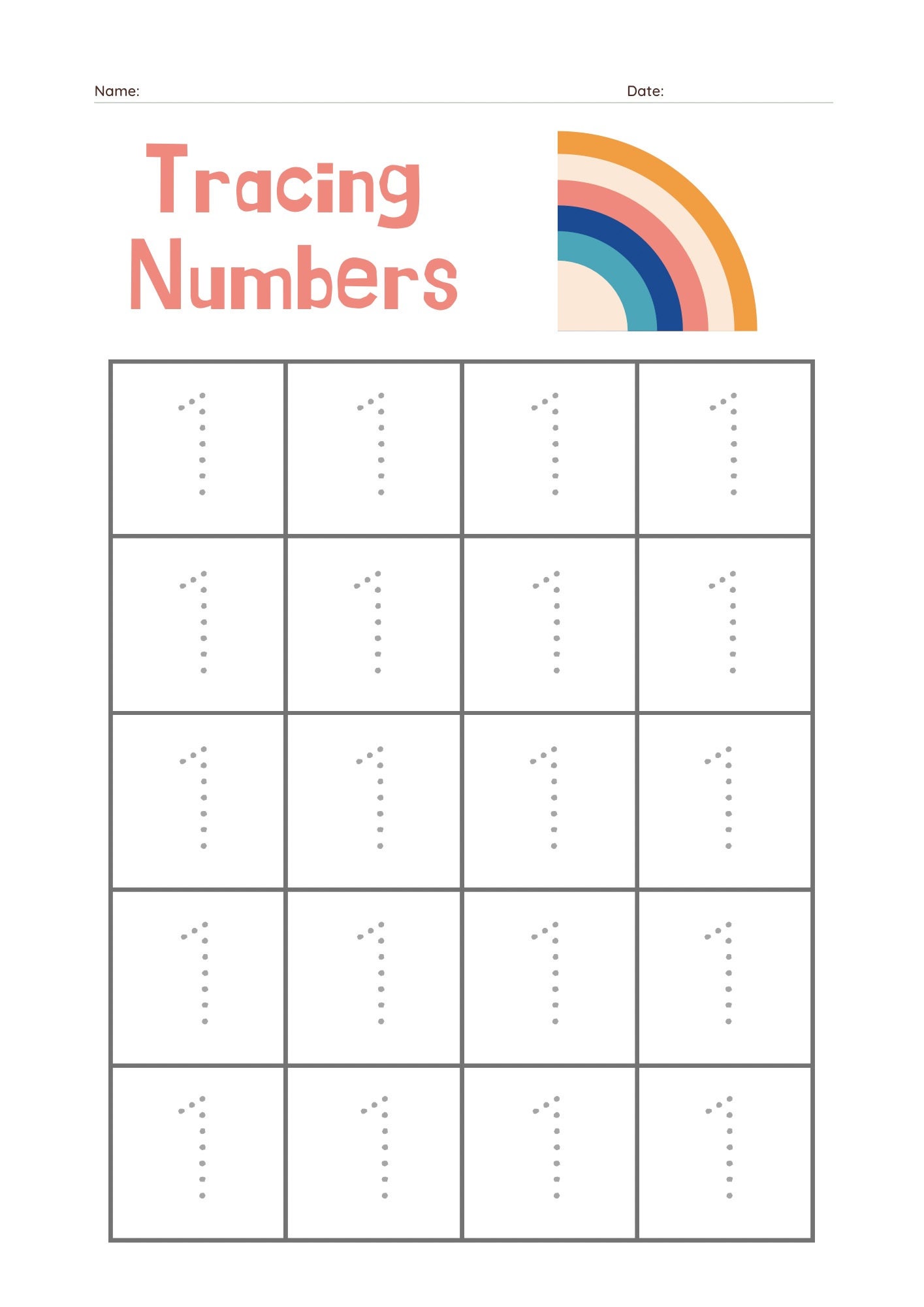 Kids Tracing Numbers Worksheet - Etsy