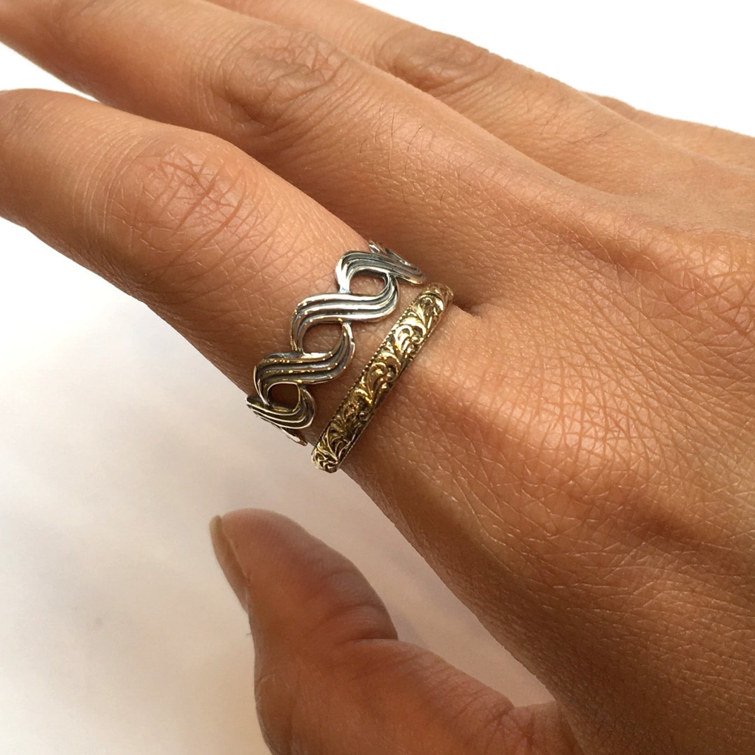 Two Tone Bands Set, Stacking Bands, Boho Bands, Braided Band, Silver ...