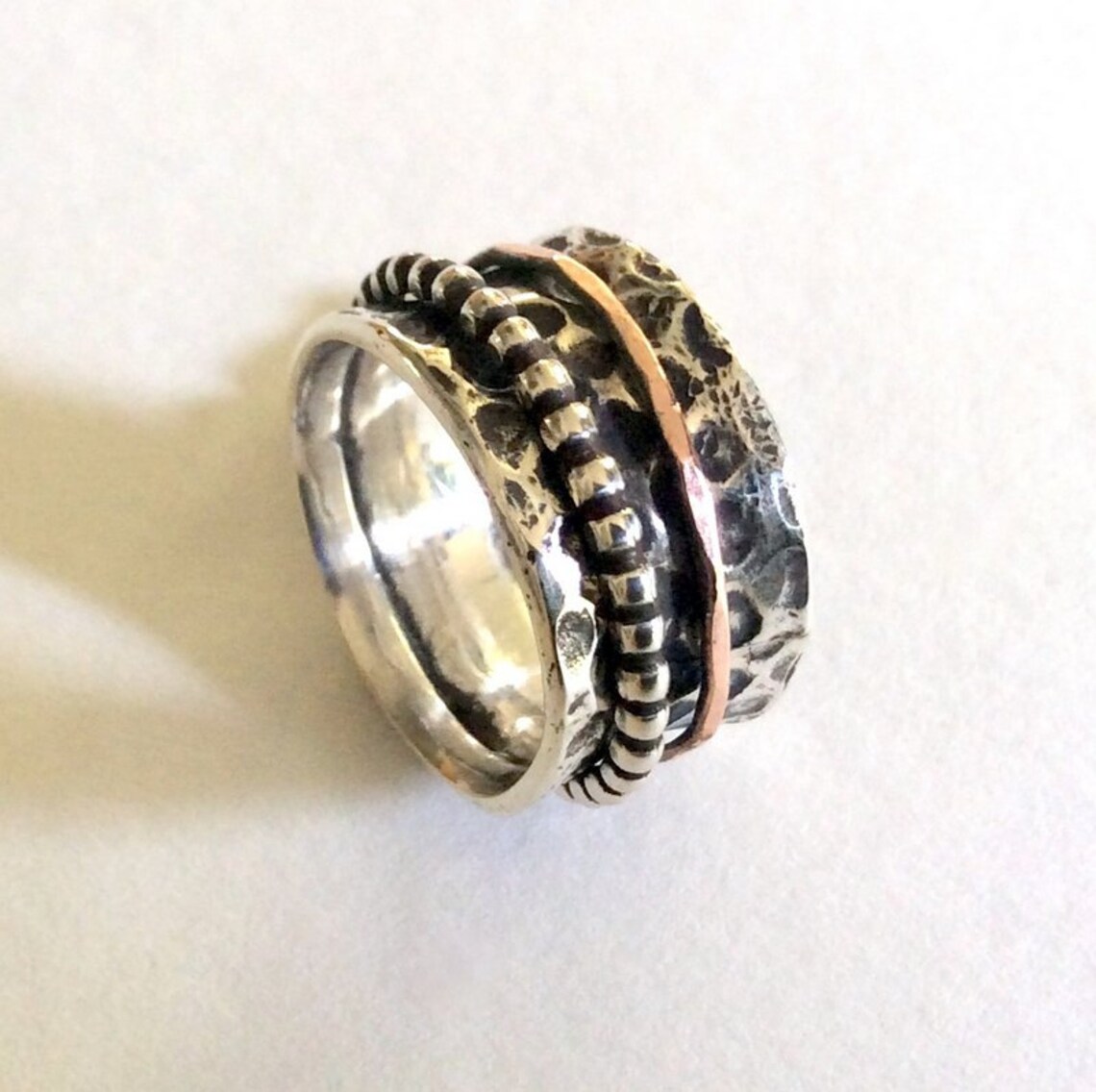 Hammered Unisex Ring Two Tone Ring Stacking Rings Silver | Etsy