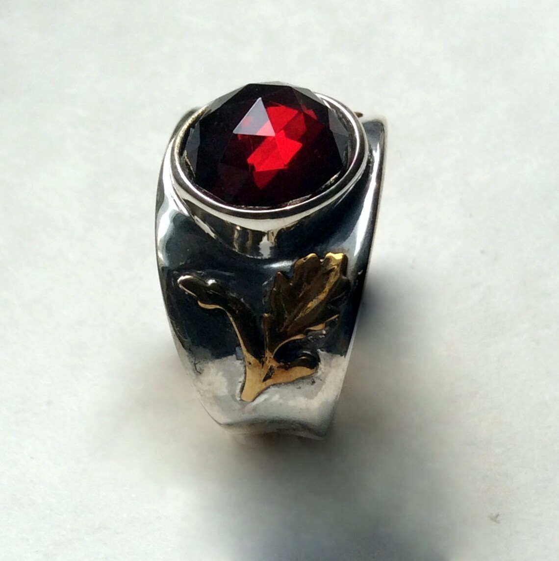 Garnet Ring Silver Ring Mixed Metals Ring Cocktail Ring - Etsy