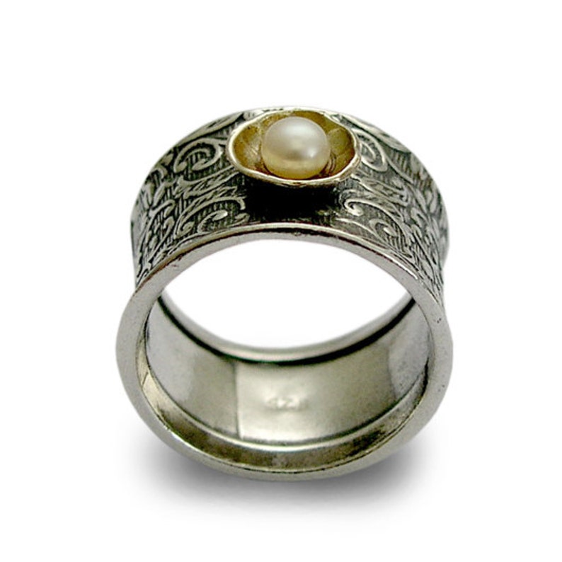 Silver Boho Ring Gypsy Band Silver Gold Ring Pearl Ring - Etsy