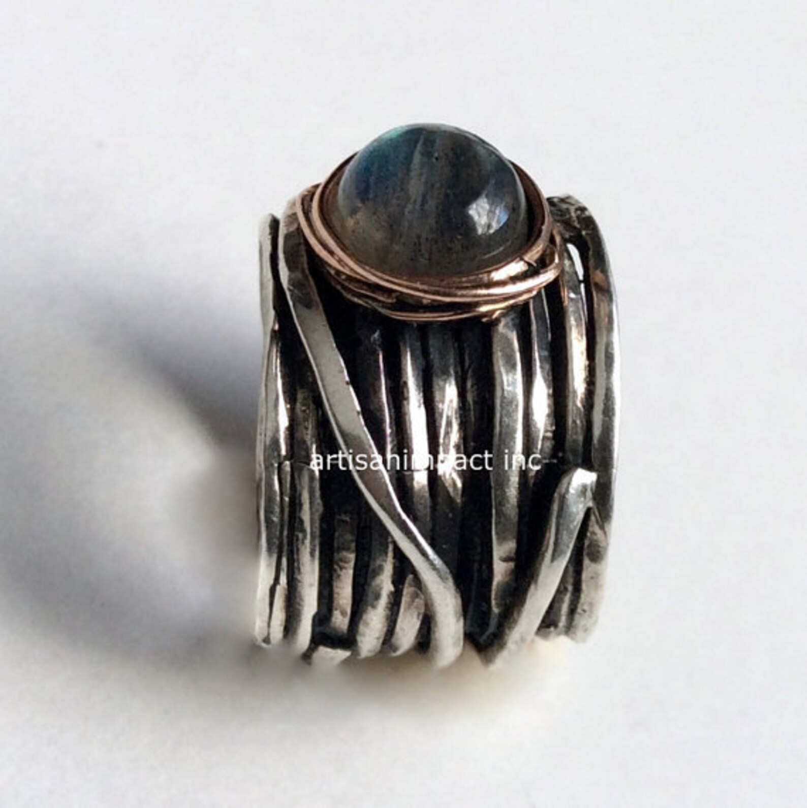 Labradorite Ring, Wide Band, Wire Wrap Band, Silver Ring, Silver Band ...