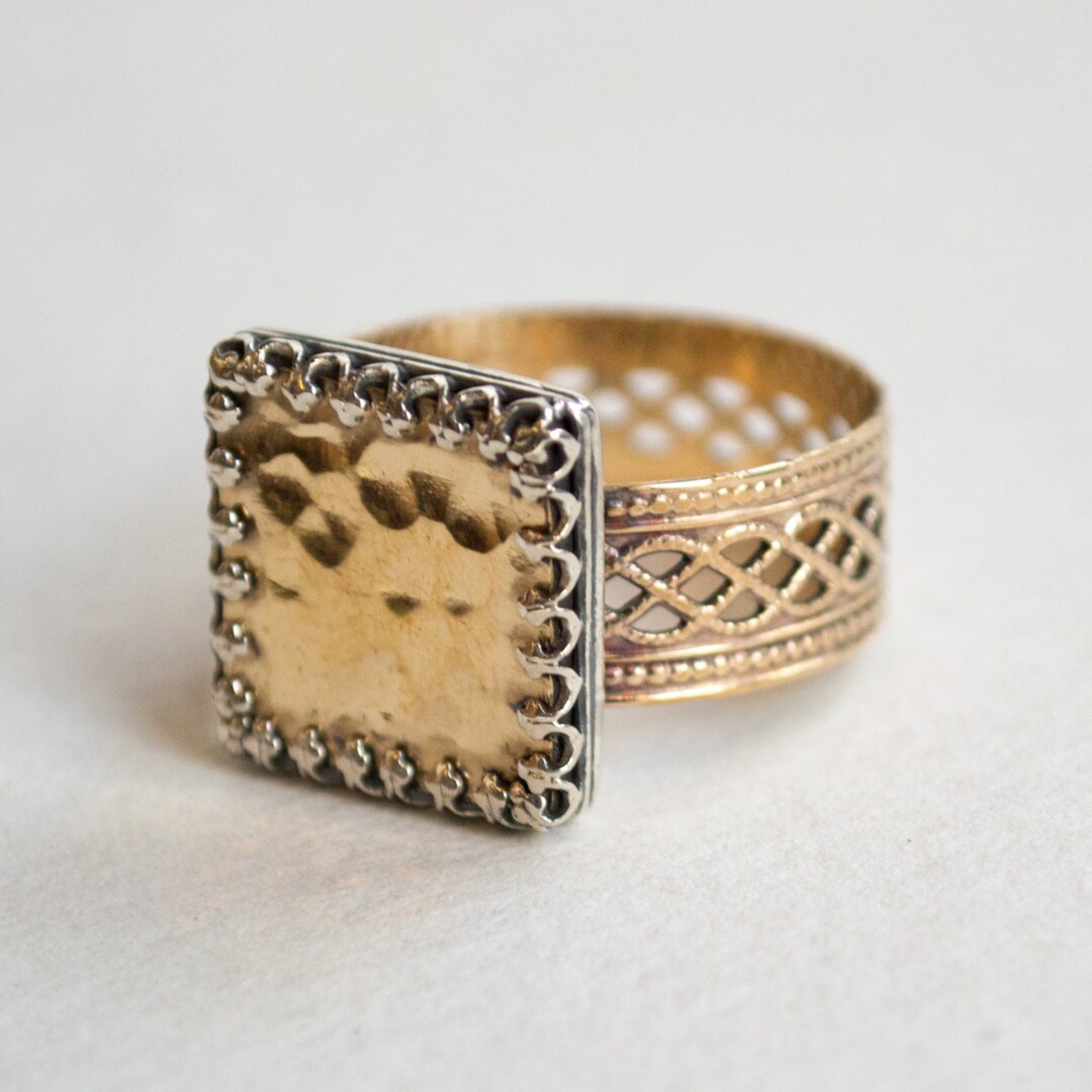 Gold Silver Ring, Square Gold Filled Ring, Statement Ring, Twotone ...
