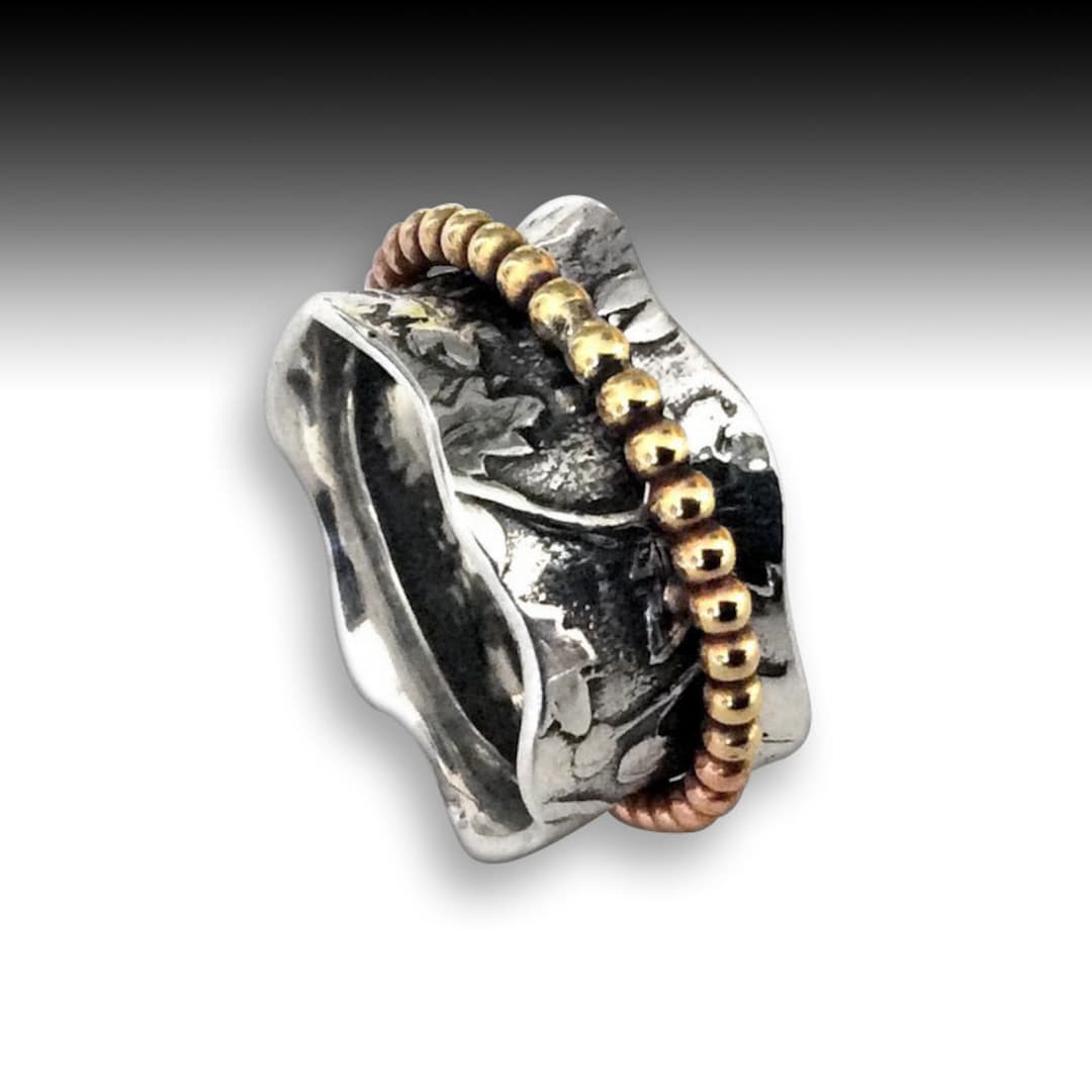 Two Tone Spinner Ring, Wedding Band, Sterling Silver Band, Meditation ...