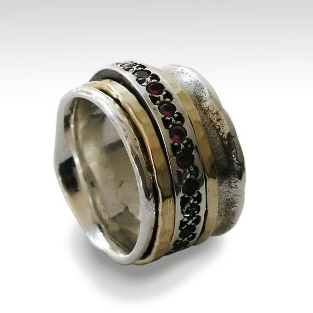 Stacking Spinner Ring, Meditation Ring, Silver Band, Ruby Ring, Wide ...