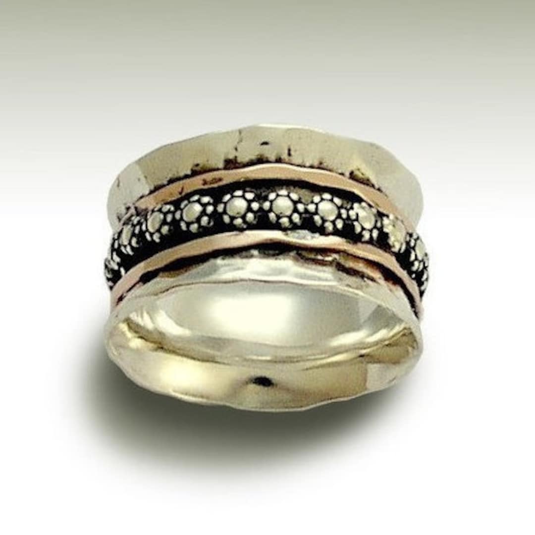 Silver Wedding Ring, Floral Ring, Stacking Spinners Ring, Gold Band ...