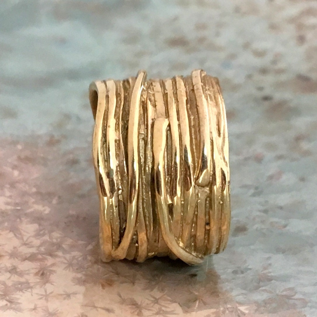 Brass Ring Wide Band Wire Wrap Ring Gold Ring Unisex Band | Etsy