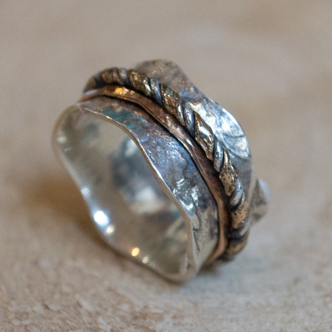Sterling Silver Band, Two Tones Band, Silver Gold Ring, Statement Ring ...