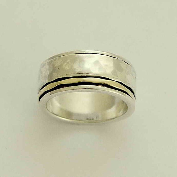 Mens Wedding band Sterling silver band silver gold ring | Etsy