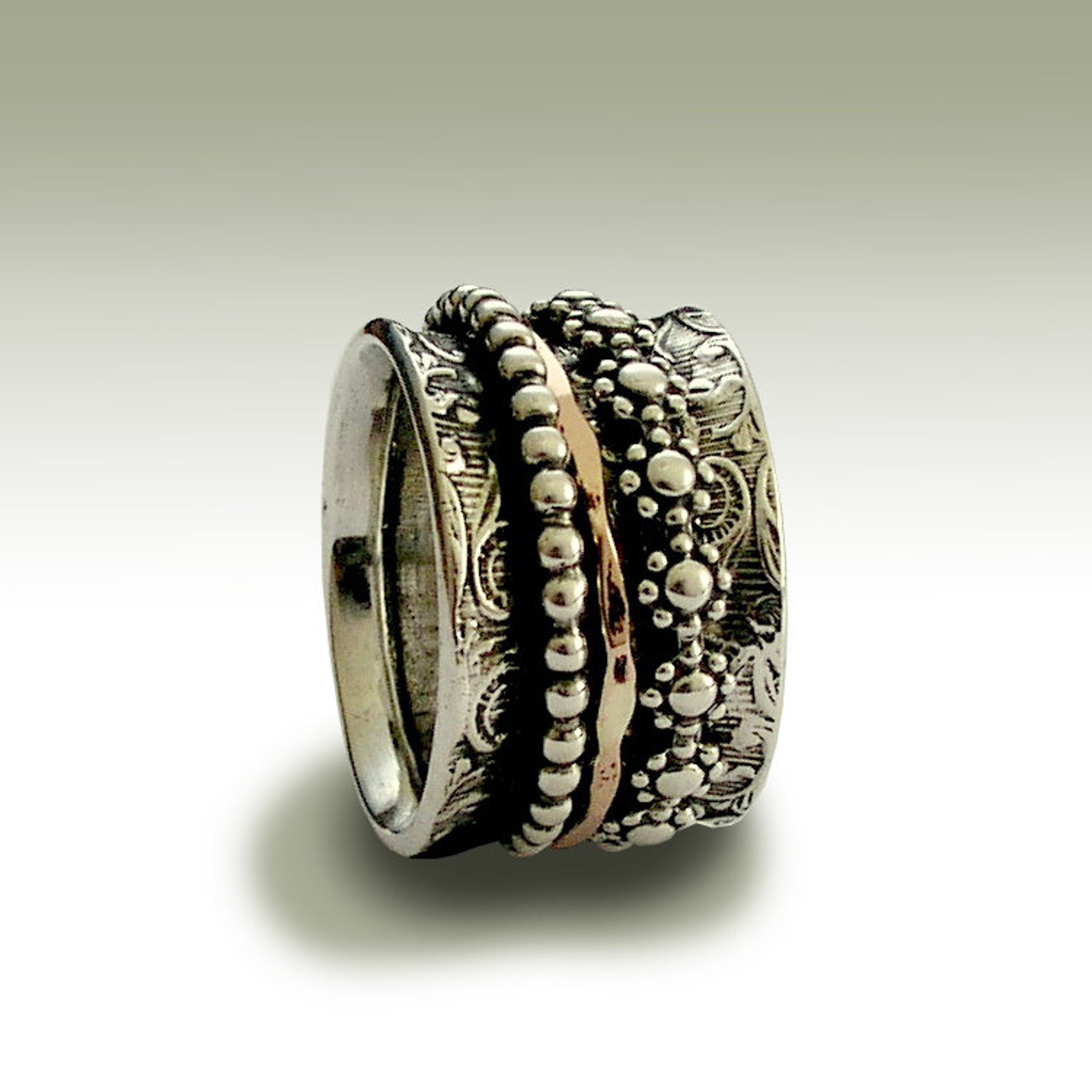 Spinning ring silver wedding band boho silver band rose | Etsy