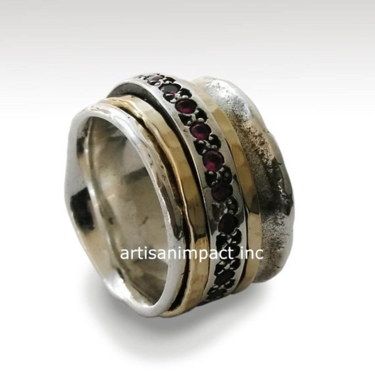 Citrine Spinner Ring Stacker Ring Two Tones Ring Spinning Bands Stone ...
