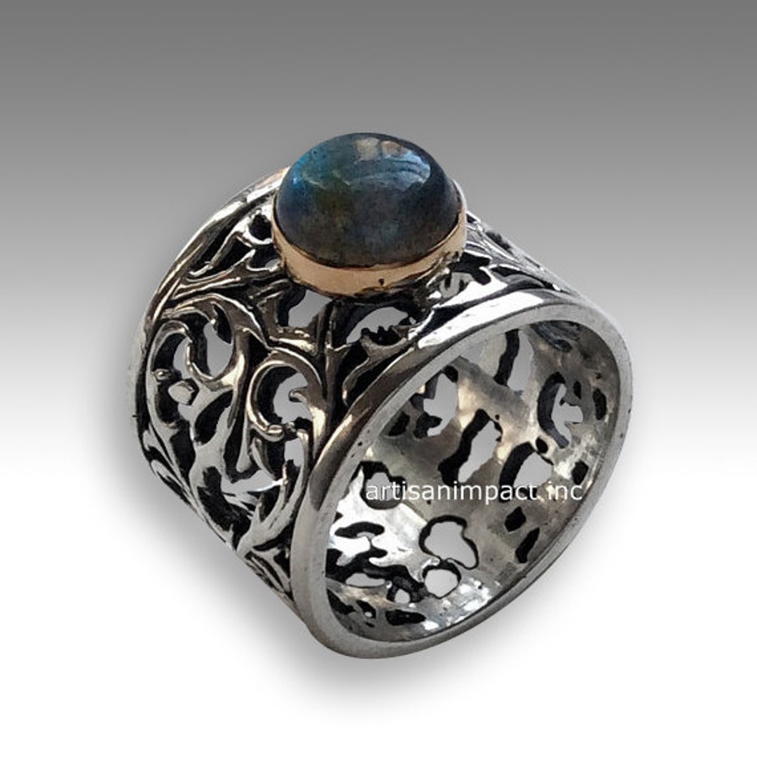 Labradorite Ring, Gypsy Ring, Green Ring, Silver Engagement Ring, Wide ...