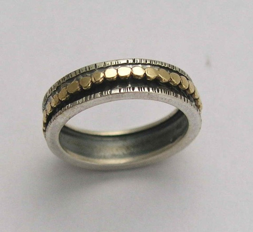 Spinner Ring, Two Tones Band, Spinner Band, Silver Gold Ring, Oxidised ...