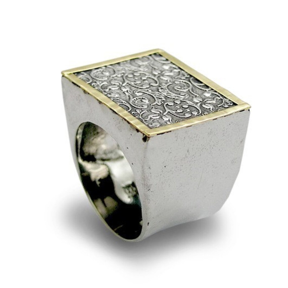 Sterling Silver Ring, Silver Gold Ring, Filigree Ring, Big Square Ring ...