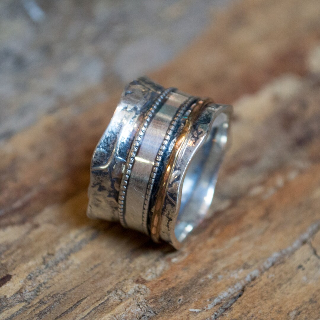 Wedding Ring, Spinning Ring, Fidget Ring, Gold Silver Band, Bohemian ...
