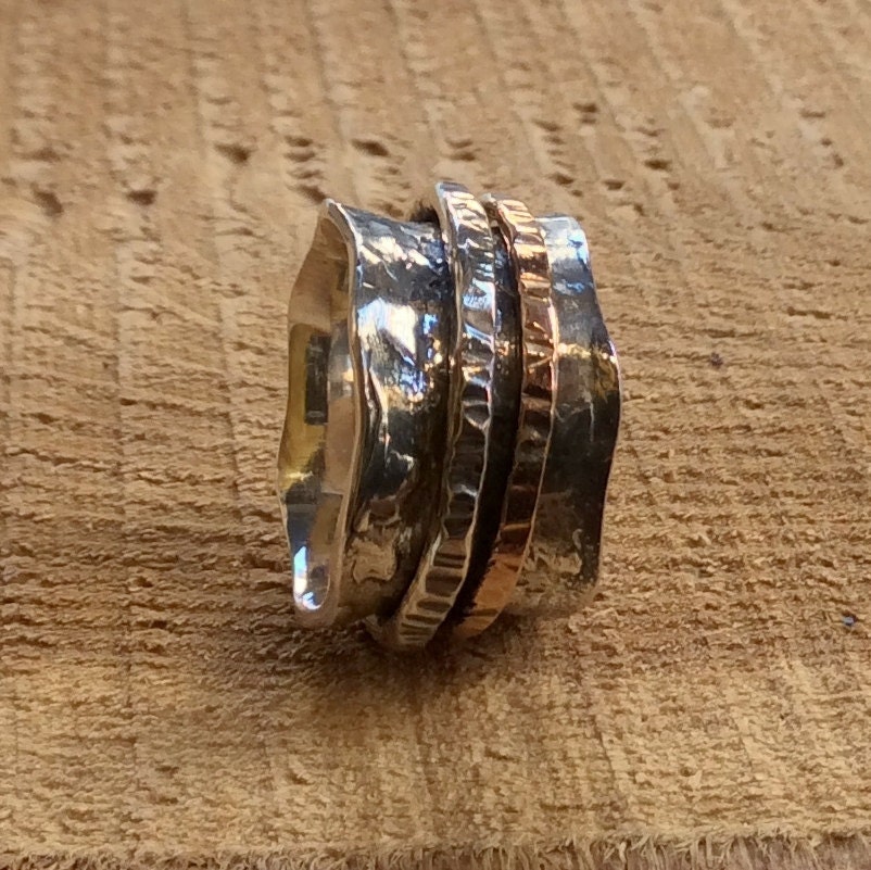 Two tone ring sterling silver ring stacking ring gold ring | Etsy