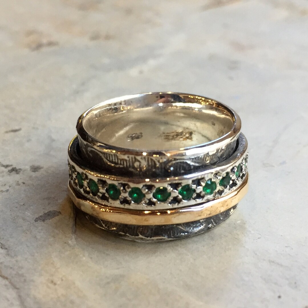 Green Quartz Spinner Ring, Meditation Ring, Gold Filled Ring, Silver ...