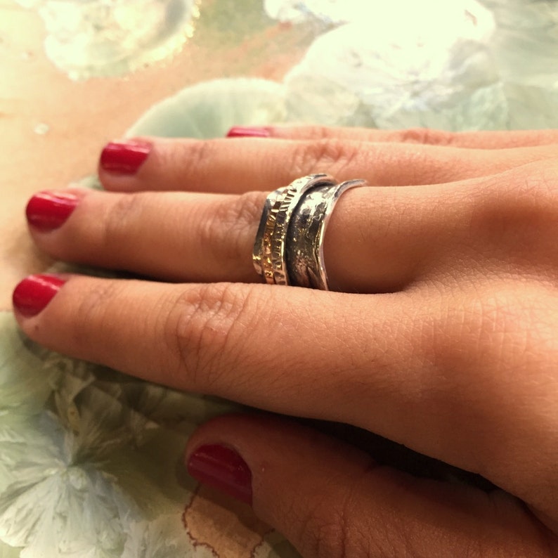 Two Tone Ring Sterling Silver Ring Stacking Ring Gold Ring - Etsy