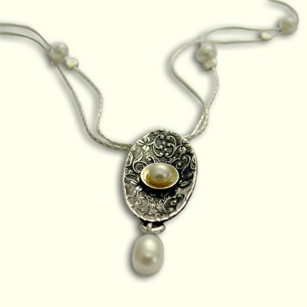 Sterling Silver Necklace, Silver Gold Necklace, Fresh Water Pearl ...