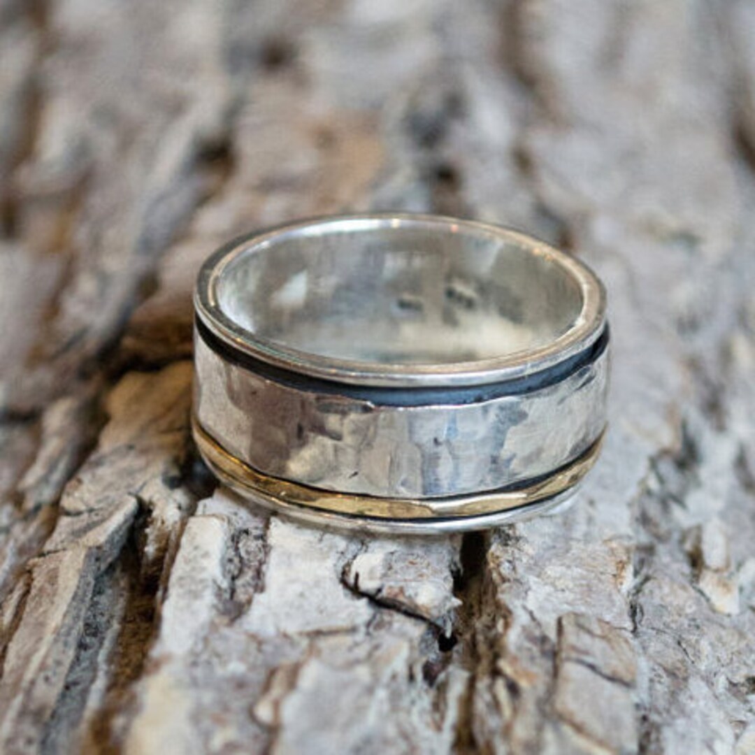 Solid Gold Spinner Ring, Men Wedding Band, 14k White Gold Ring, Unisex ...