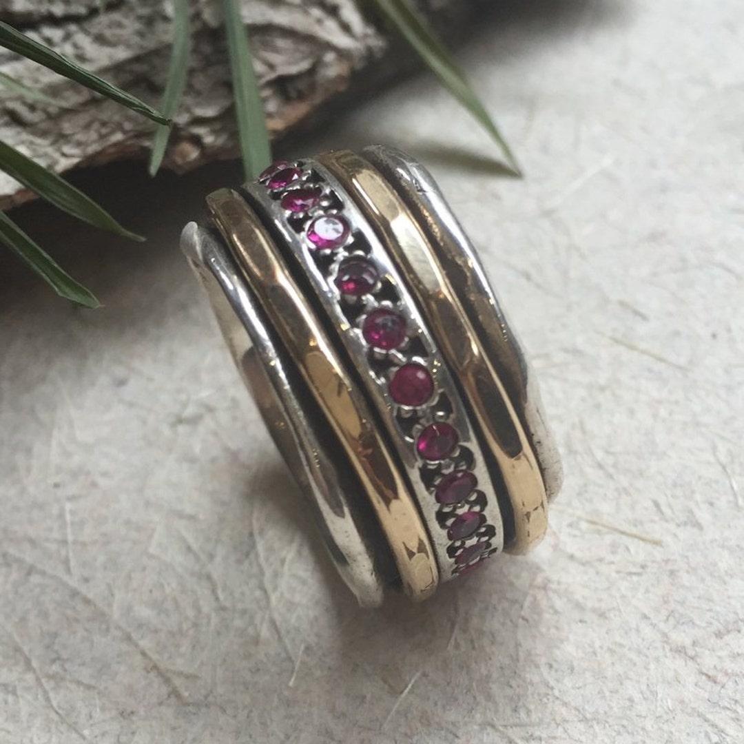 Spinner Ring, Ruby Ring, Silver Band, Stacking Spinner Ring, Meditation ...