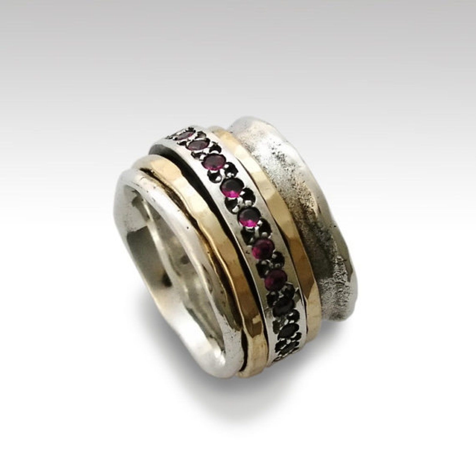 Ruby Ring Spinner Ring Rubies Silver Band Stacking Spinner - Etsy