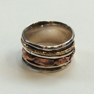 Wide Silver Ring, Wedding Ring, Meditation Ring, Silver Copper Gold ...