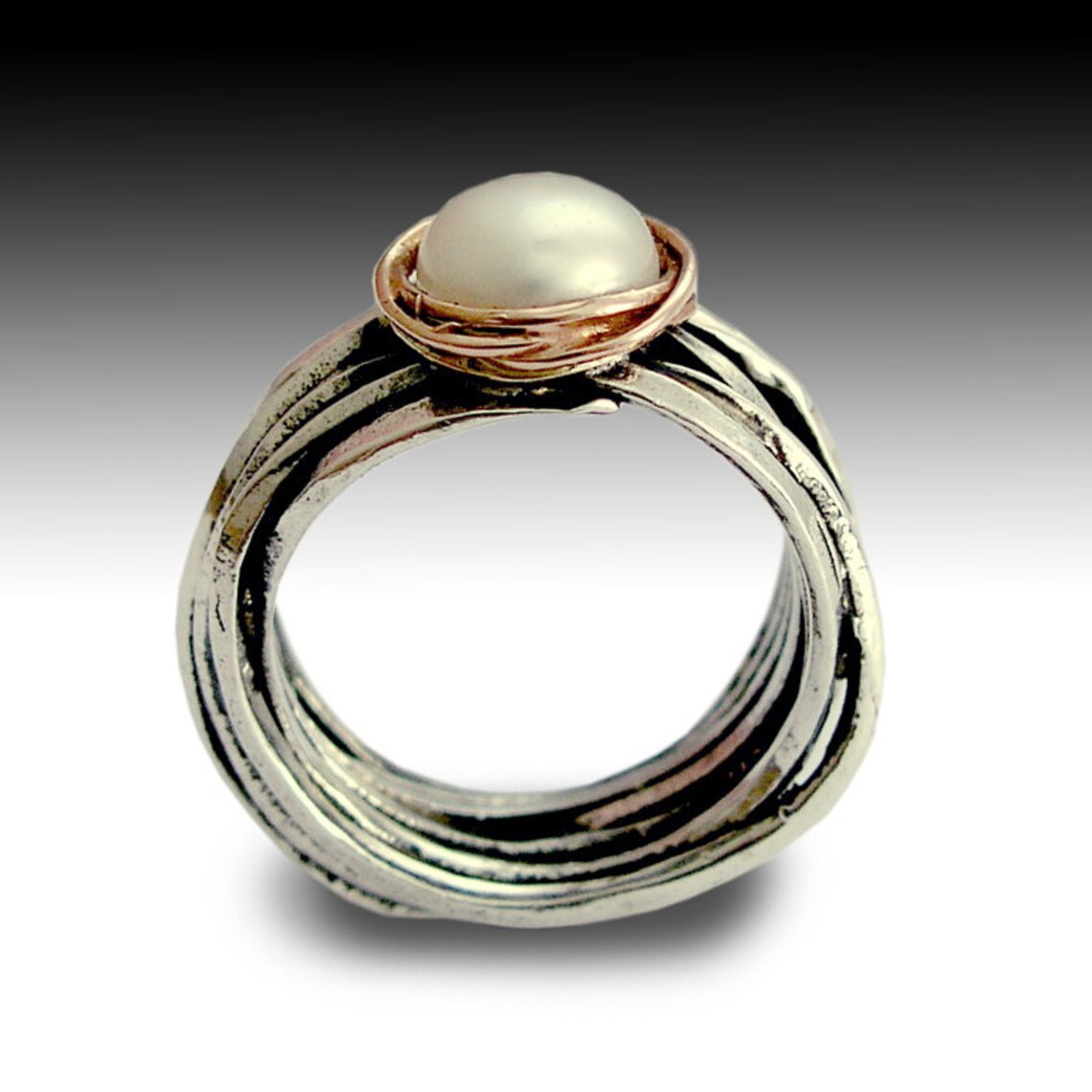 Single Pearl Ring, Sterling Silver Ring, Silver With Gold Ring, Silver ...