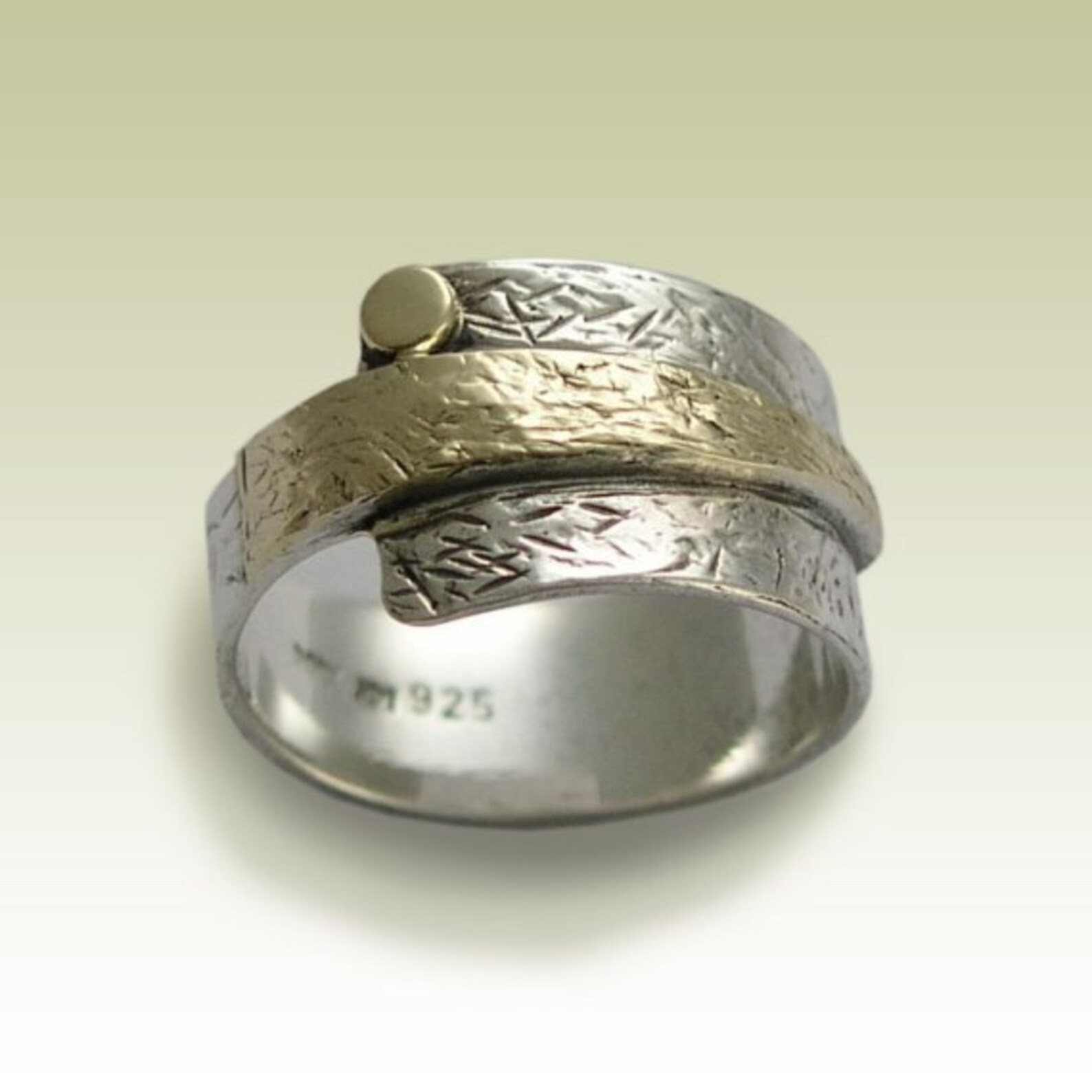 Sterling Silver Band, Rustic Band, Men's Ring, Silver Yellow Gold Band ...