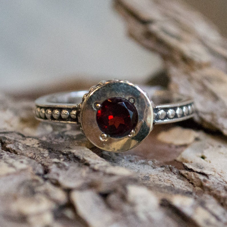 Garnet Ring, Two Tone Ring, Silver Gold Ring, Sterling Silver Ring ...