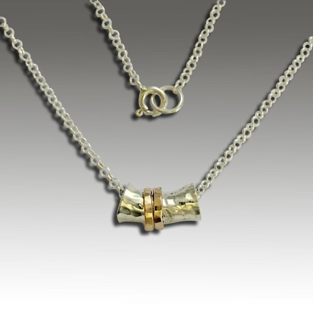 Spinner Necklace, Sterling Silver Necklace, Silver Gold Pendant ...