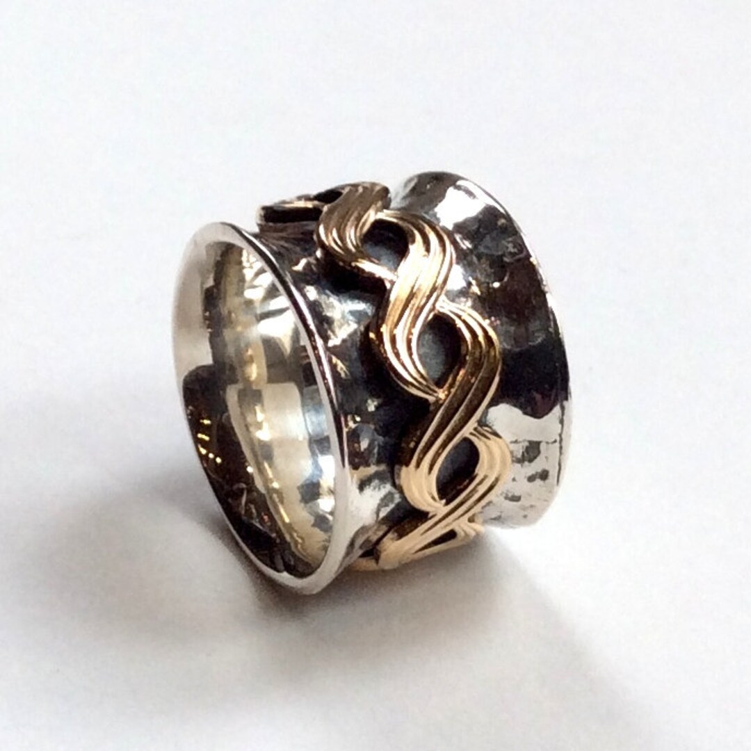 Silver Wedding Ring, Celtic Braided Spinner, Wedding Band, Brass Band ...