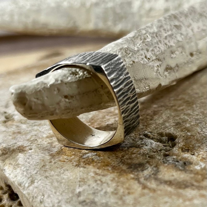 Tree Bark Ring • Wood Texture Ring • Square Band • Tree Bark Band ...
