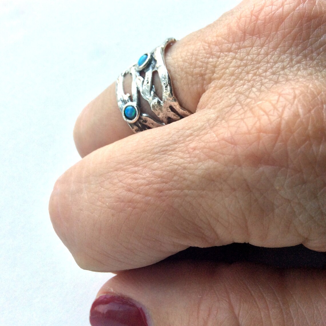 Turquoise Ring Silver Braided Band Sterling Silver Band - Etsy