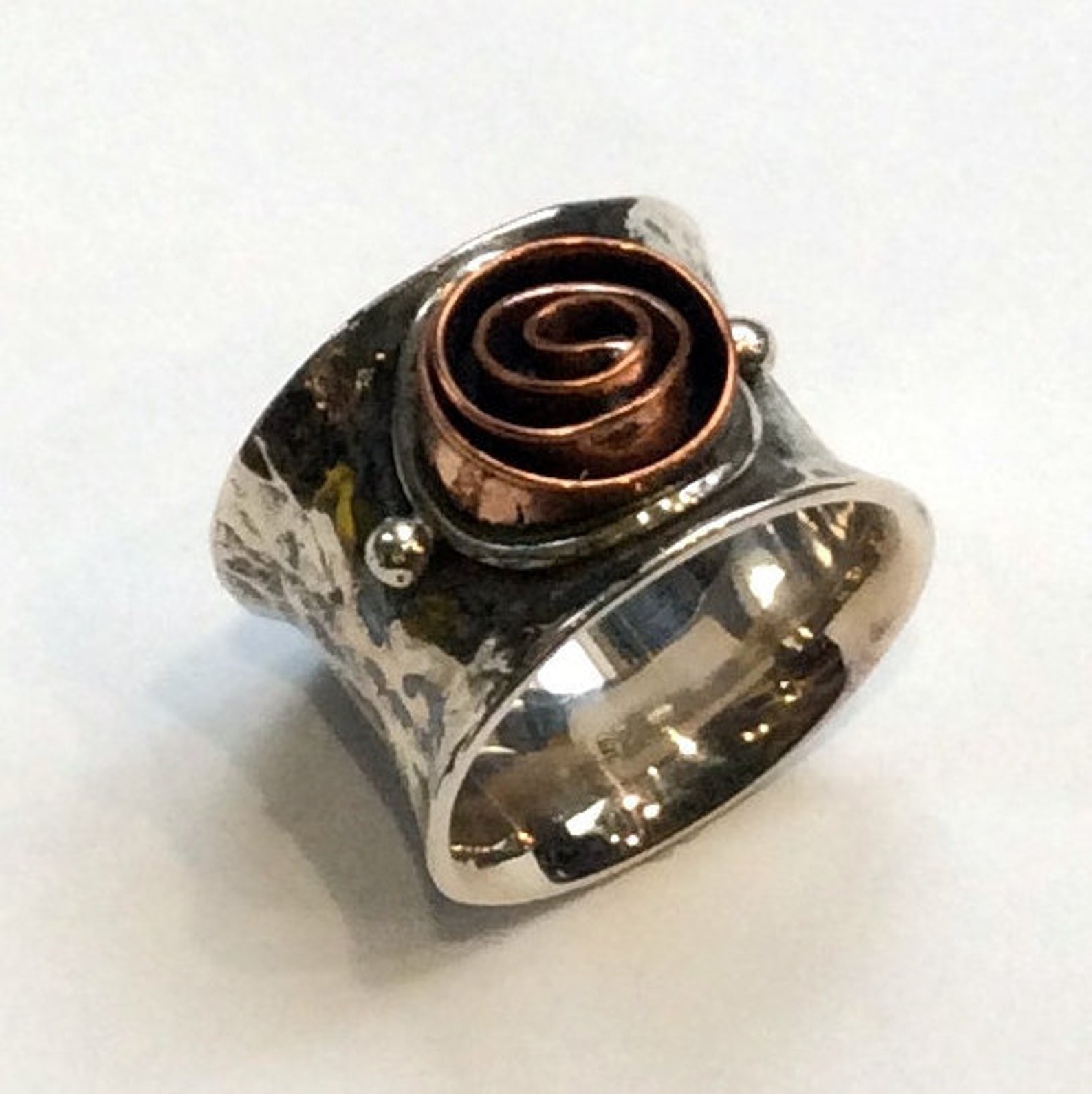 Silver Copper Ring Rustic Ring Wide Unisex Ring Two Tones - Etsy