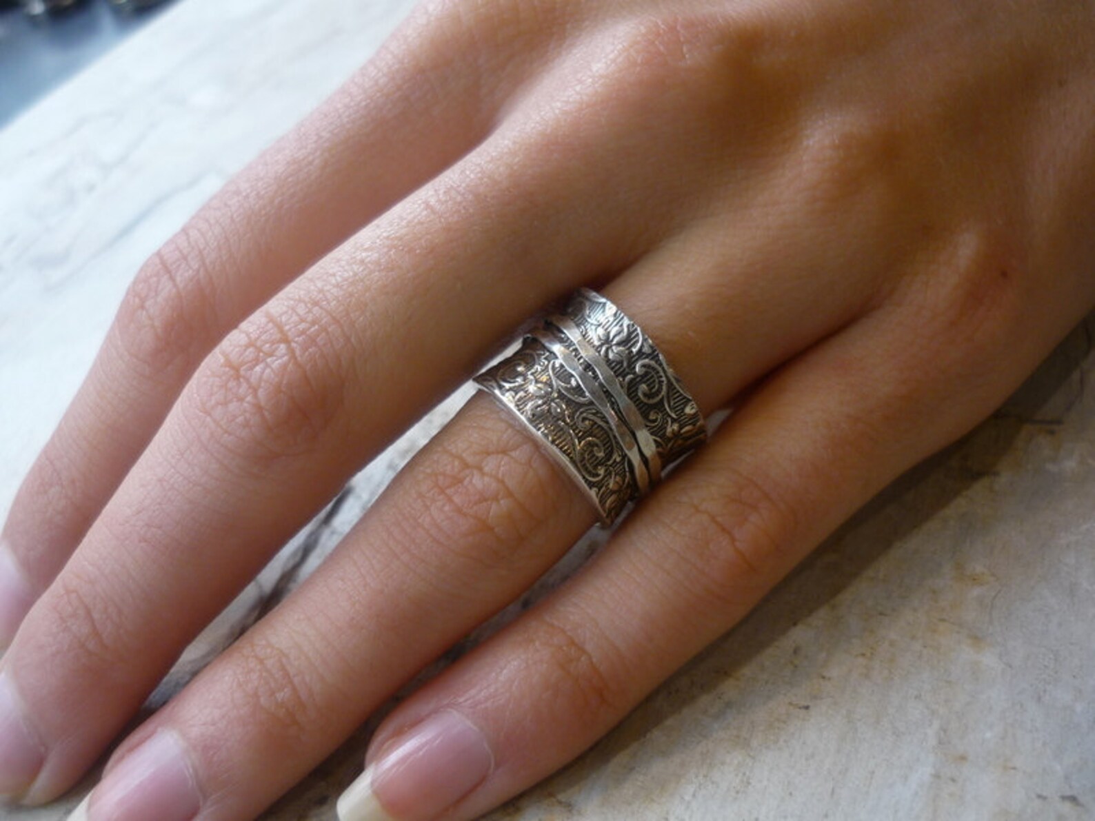 Silver Wedding Band, Silver Band, Spinners Ring, Silver Filigree Ring ...