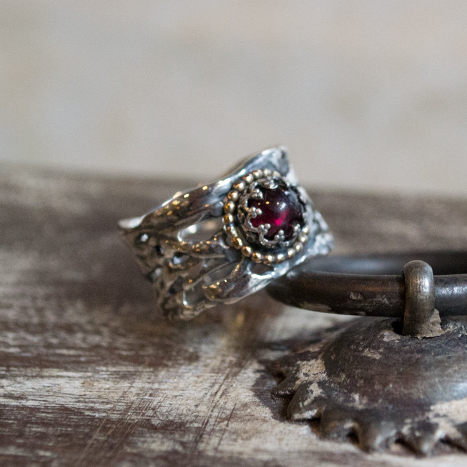 Braided silver ring wide silver ring silver ring garnet | Etsy