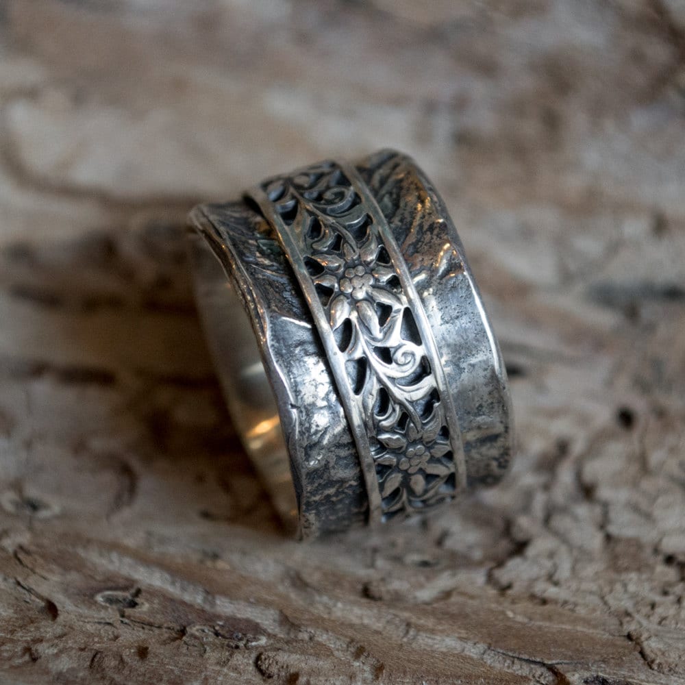 Spinner ring Vine ring silver band Fidget wedding band | Etsy