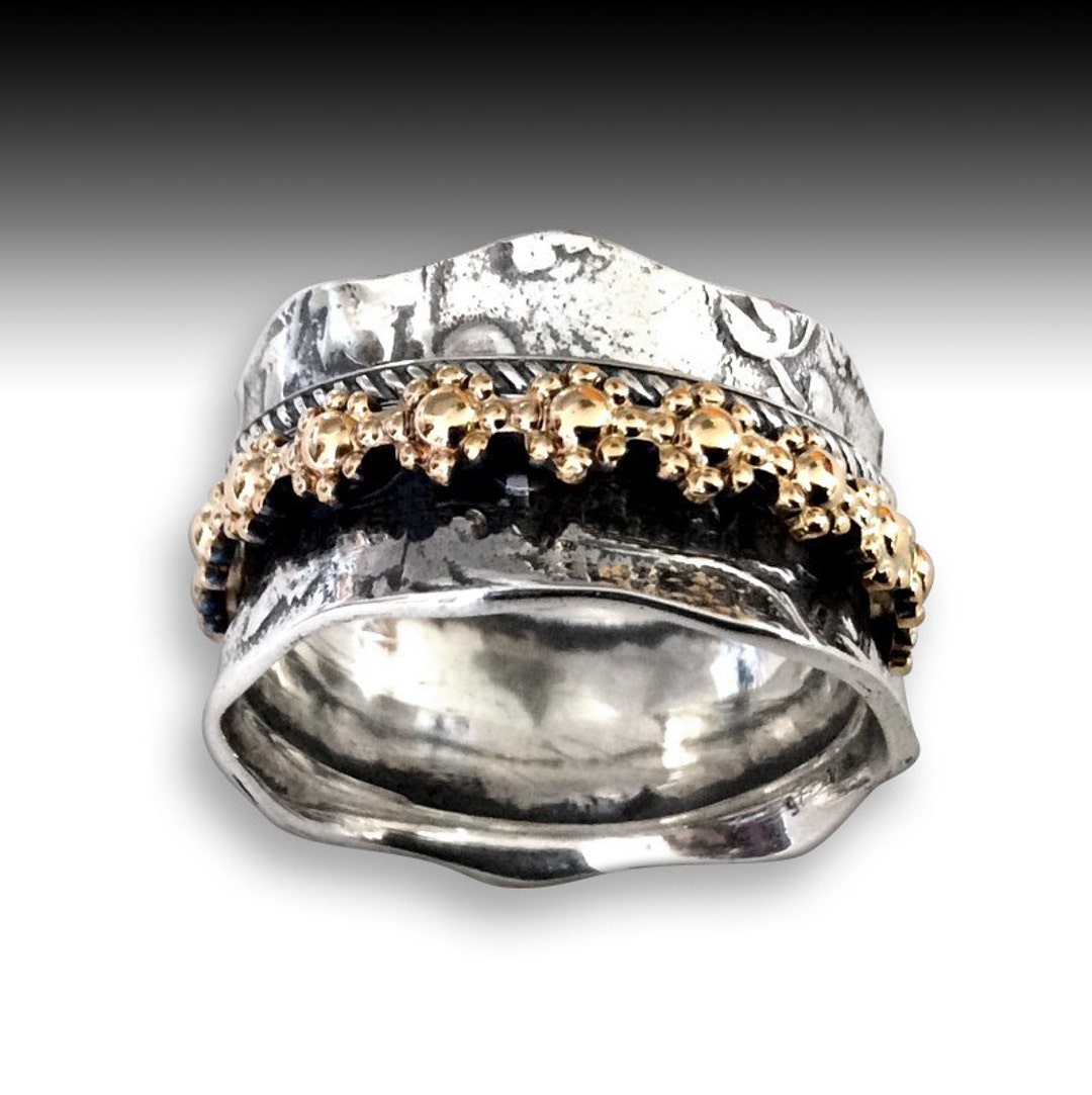Spinner Ring, Wedding Band, Floral Band, Gold Silver Band, Meditation ...